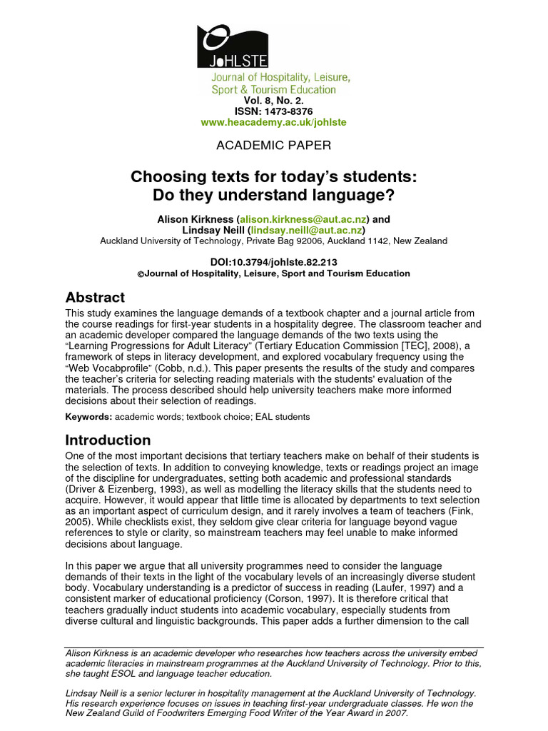 Handout 3 Choosing Texts For Today's Students | PDF | Vocabulary ...