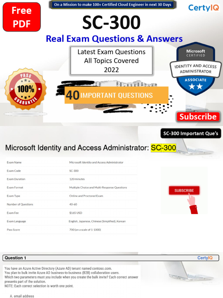 SC-300 Exam Questions & Answers Guide | PDF | Password | Active Directory