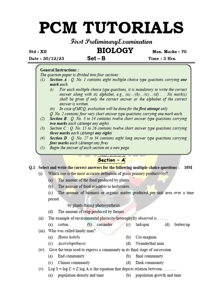 PCM Biology Preliminary Exam Guide | PDF | Transgene | Heart