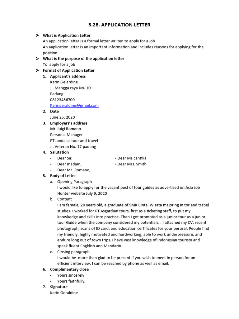 Bahan Ajar 3.28. Application Letter | PDF