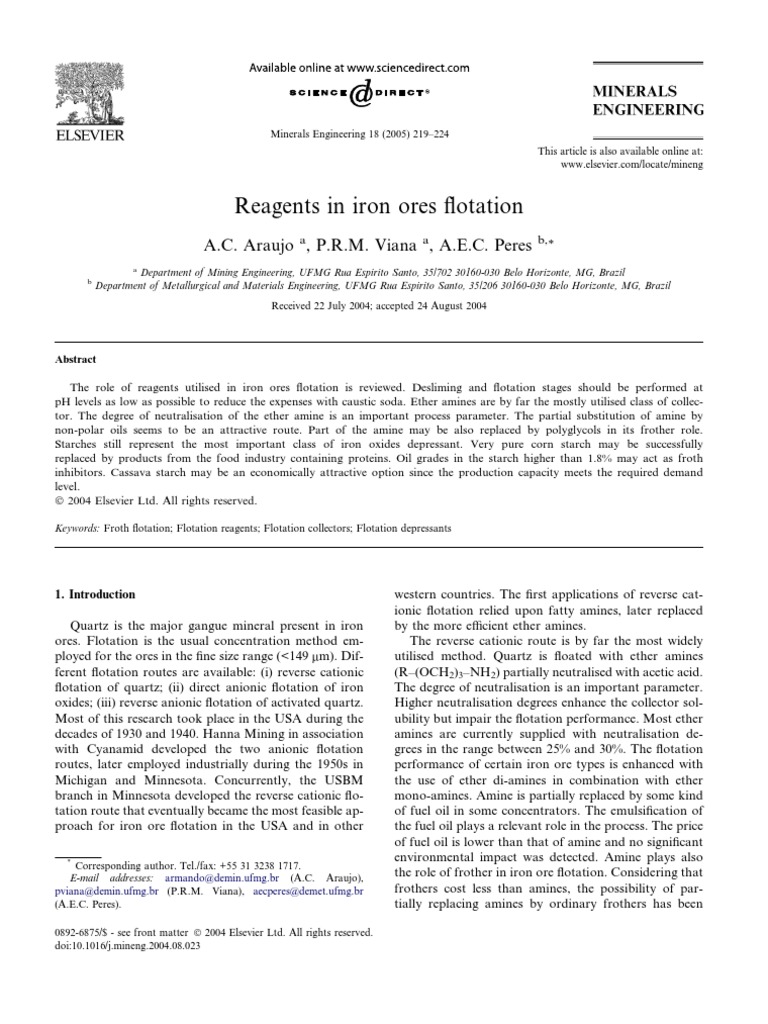 Reagents in Iron Ores Flotation | PDF | Starch | Iron