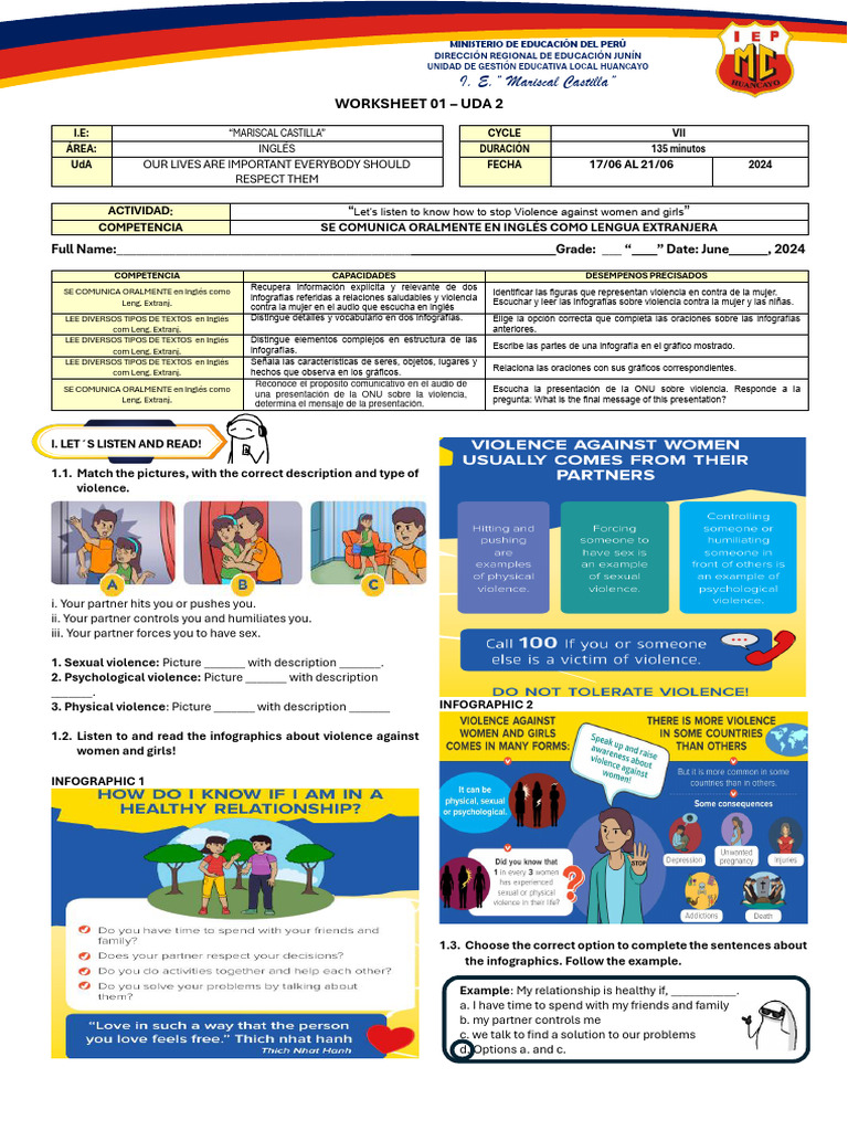 WORKSHEET 01-UDA 2 | PDF | Comunicación humana