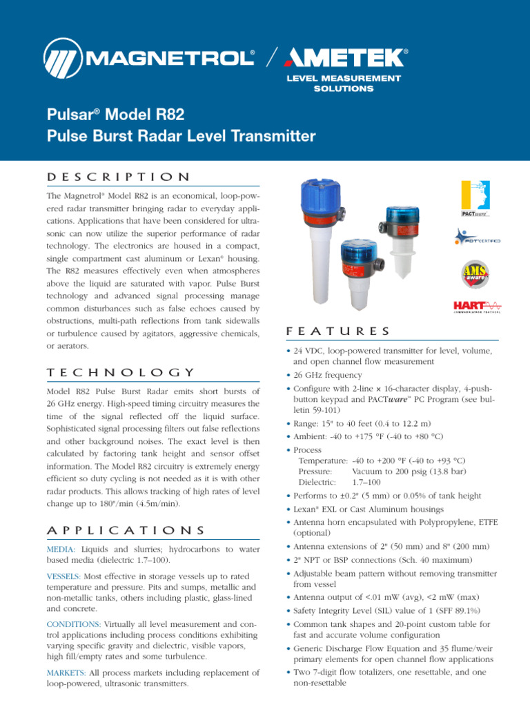 58-110 Model r82 Pulse Burst Radar Level Transmitter | PDF | Radar ...