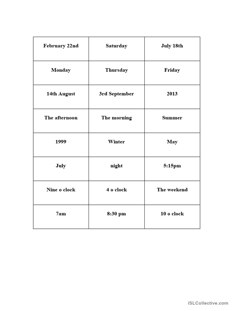 Prepositions of Time Memory Game | PDF Prepositions of Time Memory Game | PDF