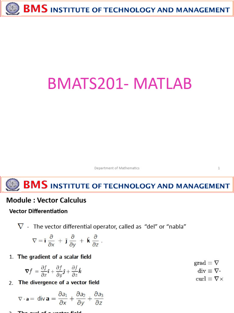 BMATS201 Matlab B (CSE) F (AIML) O (EC) | PDF | Vector Space | Gradient