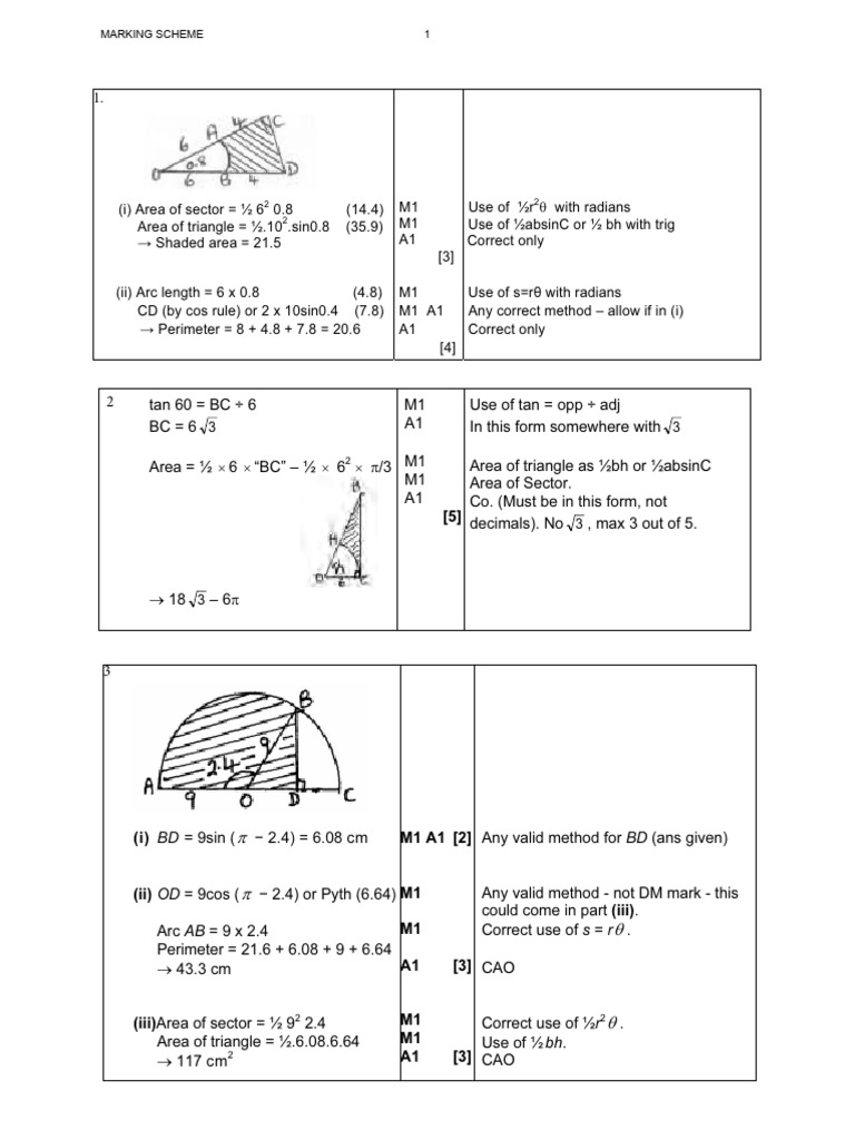 Circular Measure Marking Scheme | PDF | Area | Angle