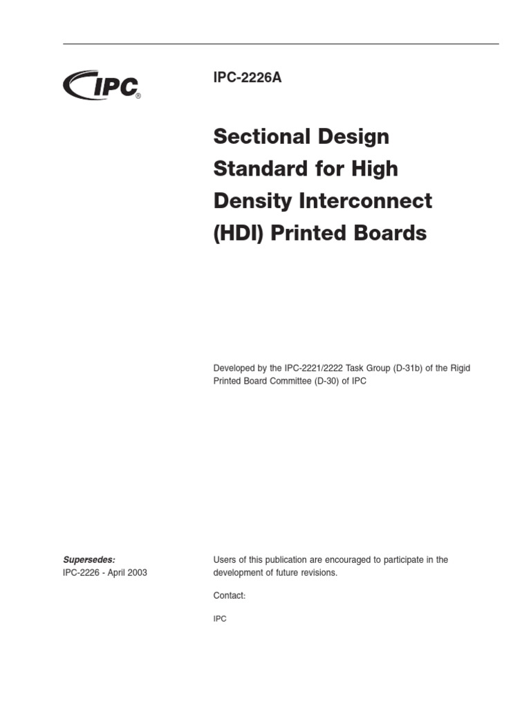 IPC-2226A - Sectional Design Standard For High Density Interconnect (HDI) Printed Boards | PDF ...
