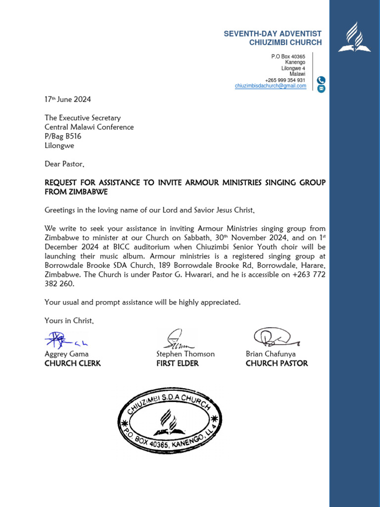 Request To CMC - Armour Ministries - Zimbabwe | PDF