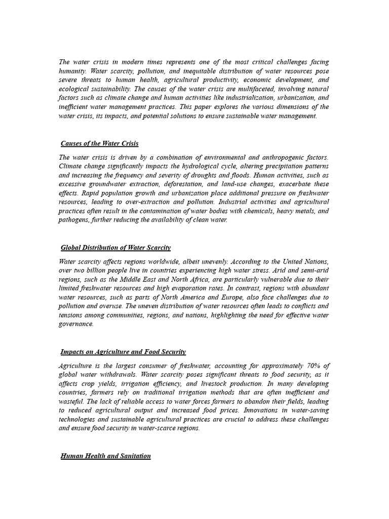 The Water Crisis in Modern Times | PDF | Water Scarcity | Drinking Water
