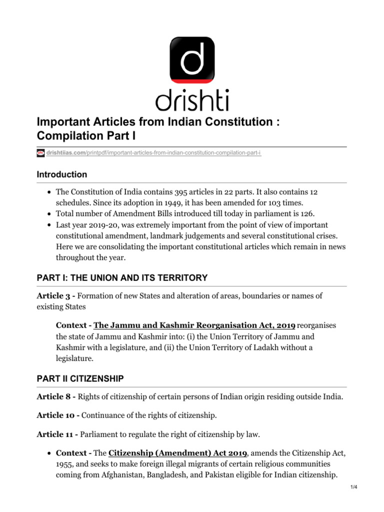 Key Articles of the Indian Constitution | PDF | Justice | Crime & Violence