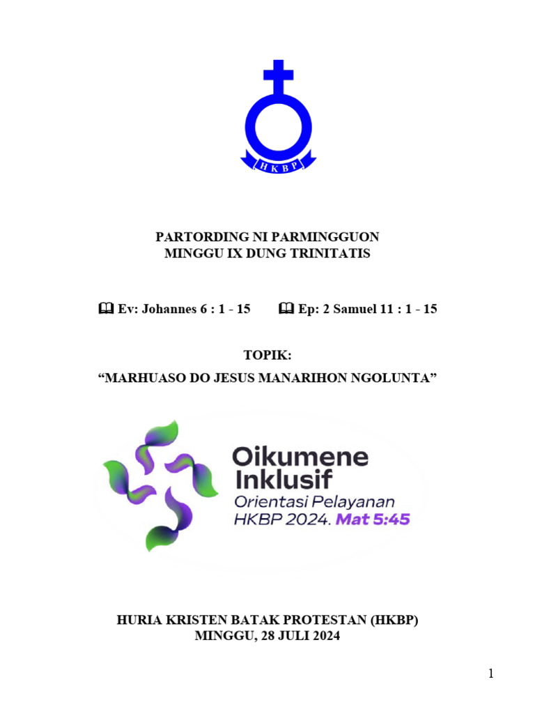 MINGGU IX Dung Trinitatis, 28 Juli 2024, Batak | PDF | Kajian Bahasa Asing | Agama & Spiritualitas