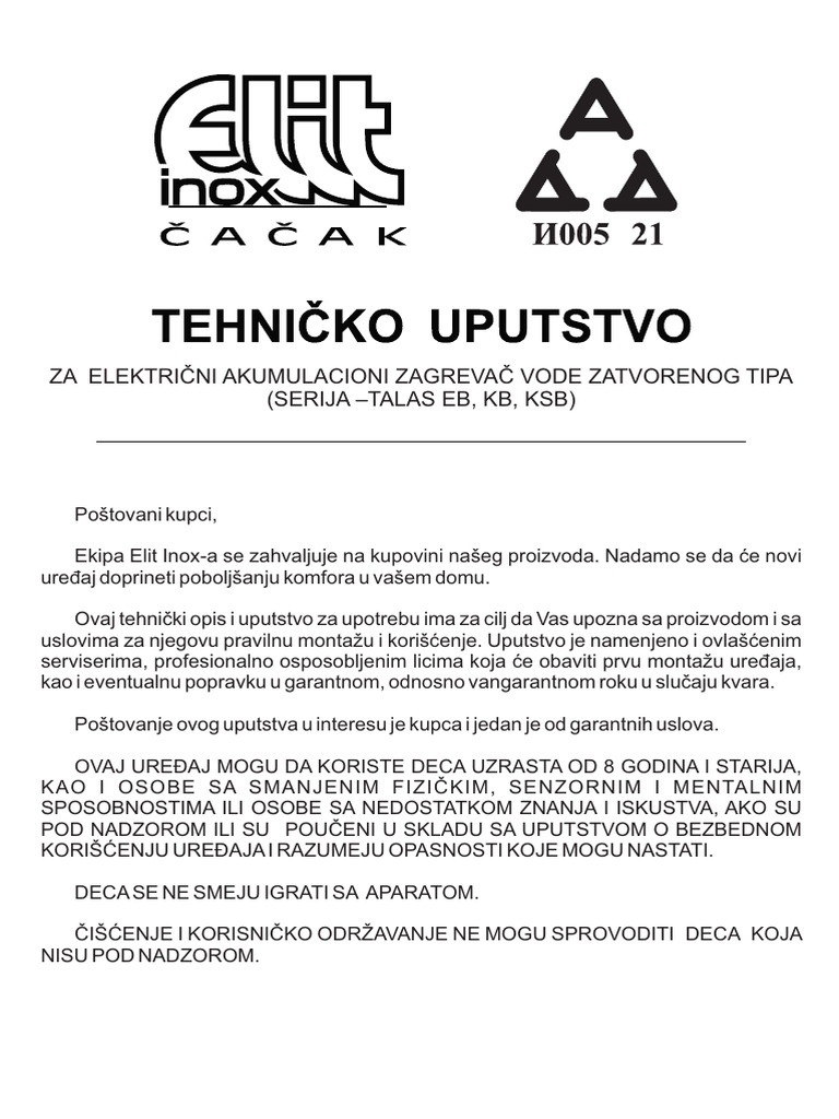 Tehničko Uputstvo Talas Eb KB KSB | PDF