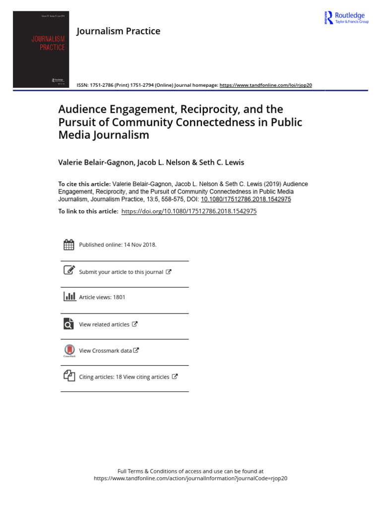 Audience Engagement Reciprocity and The Pursuit of Community ...