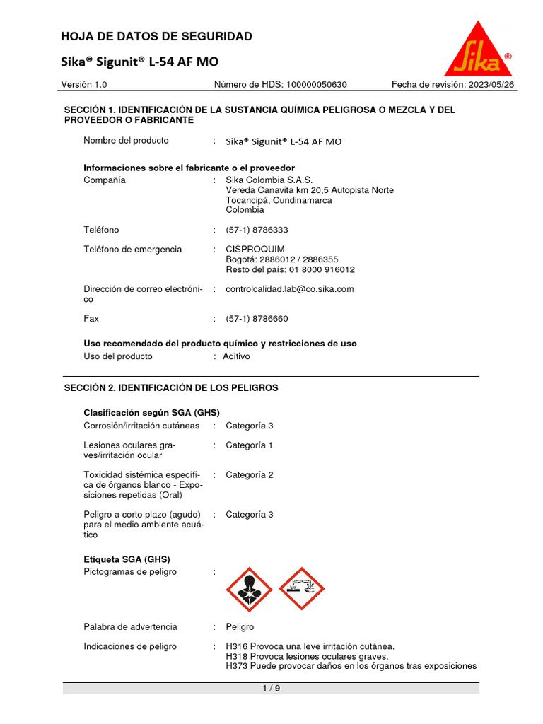2.HS - Sigunit L-54 | PDF | Química
