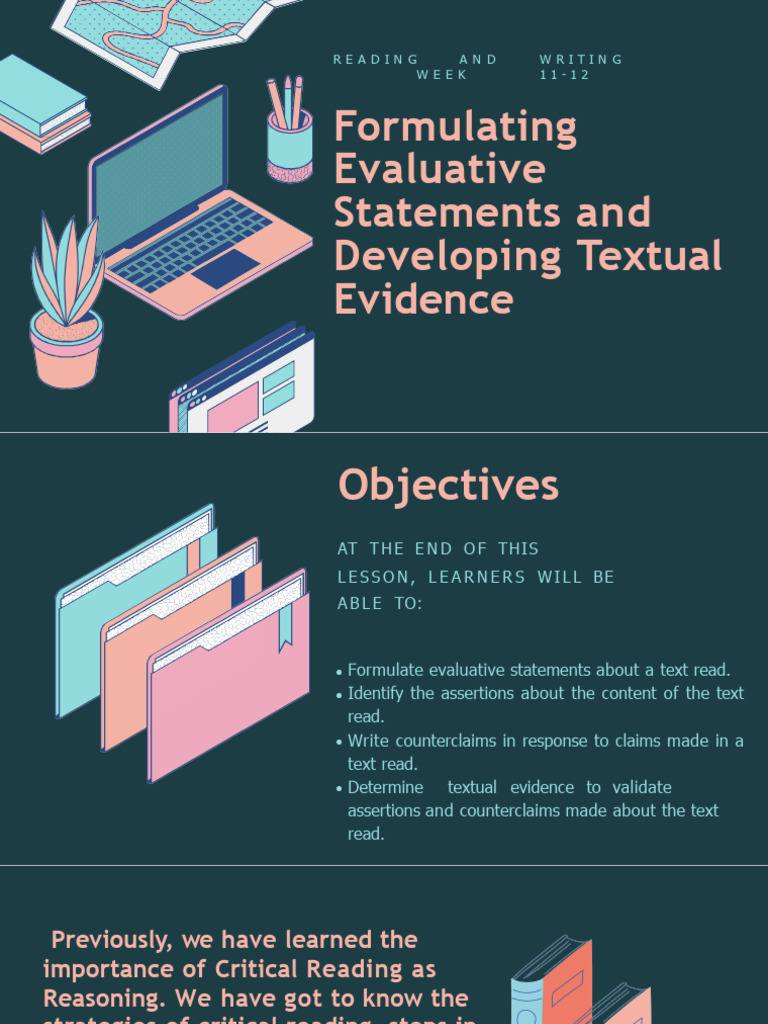 Formulating Evaluative Statements Developing Textual Evidence 1 | PDF | Poetry | Argument