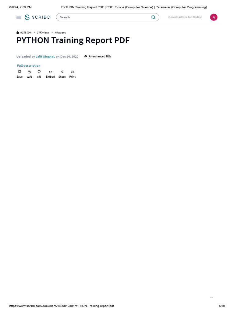 PYTHON Training Report PDF _ PDF _ Scope (Computer Science) _ Parameter ... PYTHON Training Report PDF _ PDF _ Scope (Computer Science) _ Parameter ...