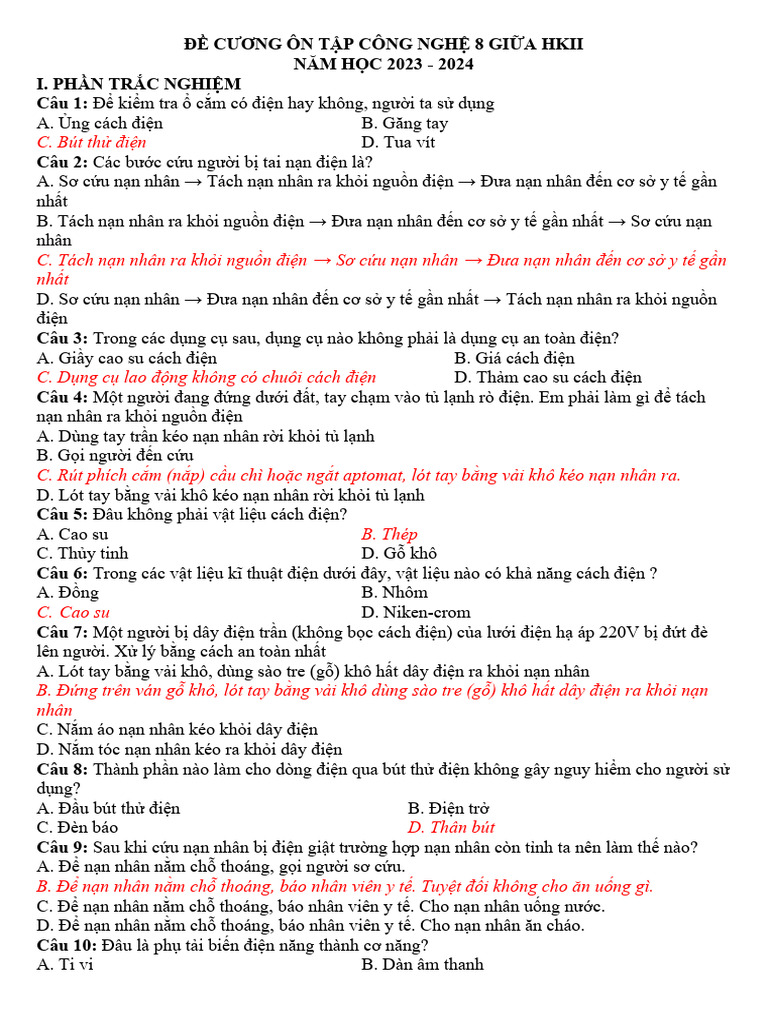 ĐỀ CƯƠNG ÔN TẬP CN8 GIỮA HKII 23 24 2 | PDF