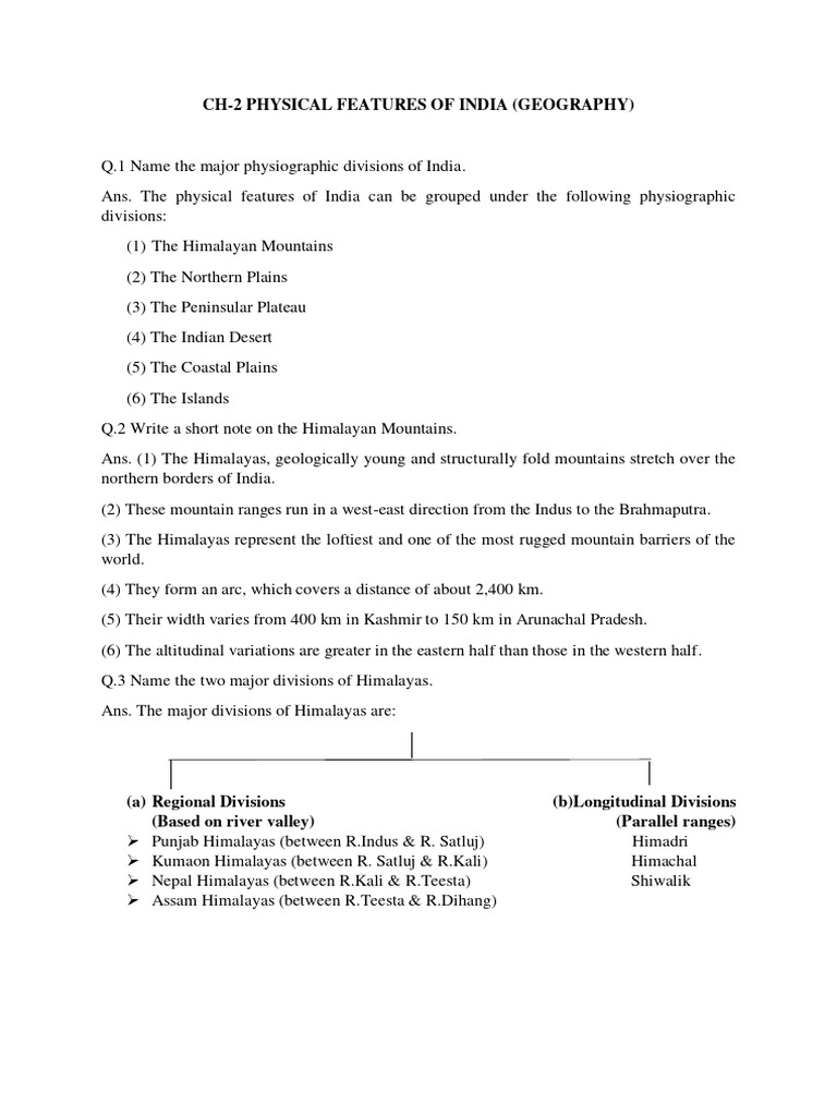 Ch-2 Physical Features of India (Geography) NOTES | PDF | Himalayas ...