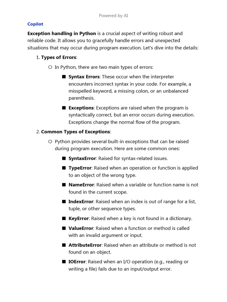 Exception Handling Python Pdf Computer Program Programming