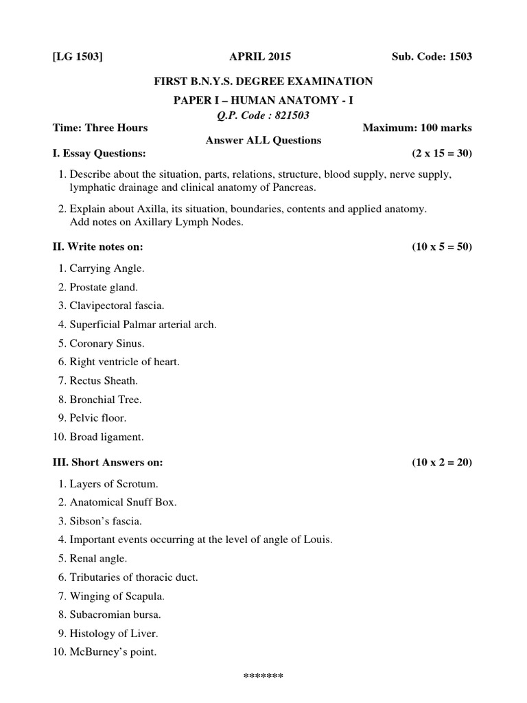 QP - 1 | PDF | Heart | Human Body