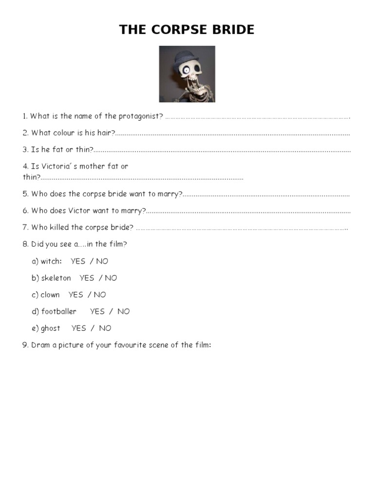 Corpse Bride Quiz and Worksheet | PDF