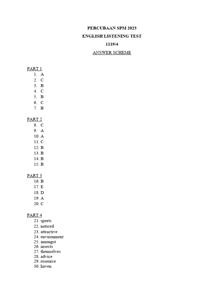 SPM 2023 English Listening Test Answers | PDF
