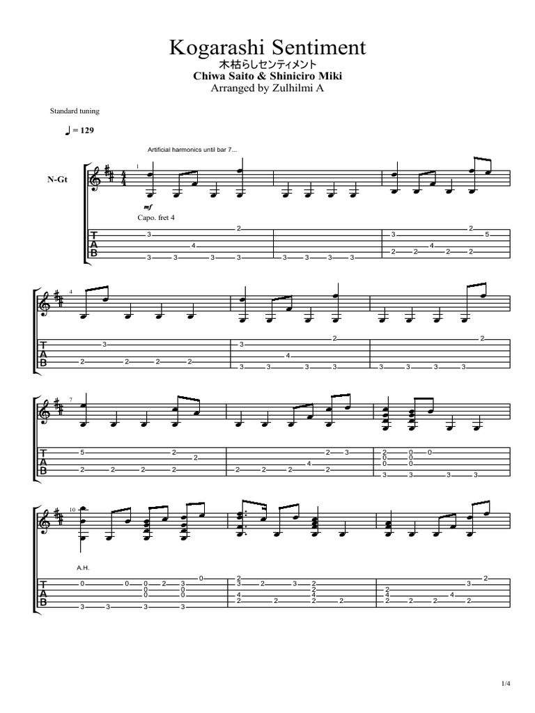 (Monogatari) Shiniciro Miki, Chiwa Saito - Kogarashi Sentiment | PDF | Guitars | Elements Of Music