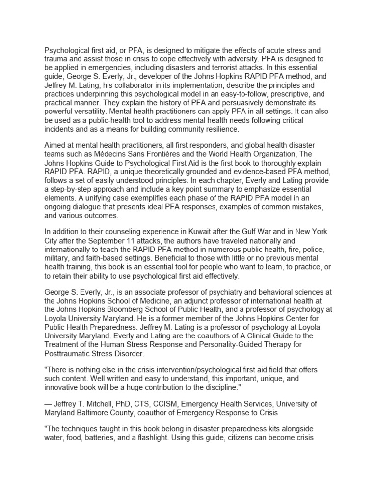 Psychological First Aid | PDF | Psychology | Behavioural Sciences