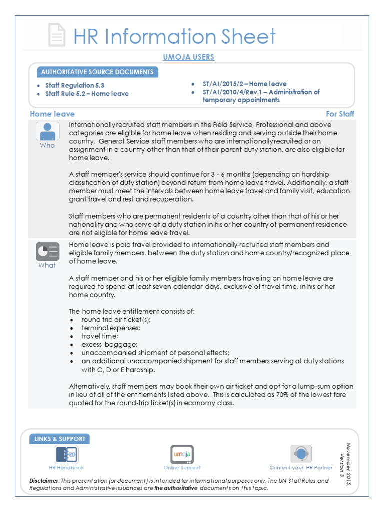 UN Home Leave Guidelines for Staff | PDF
