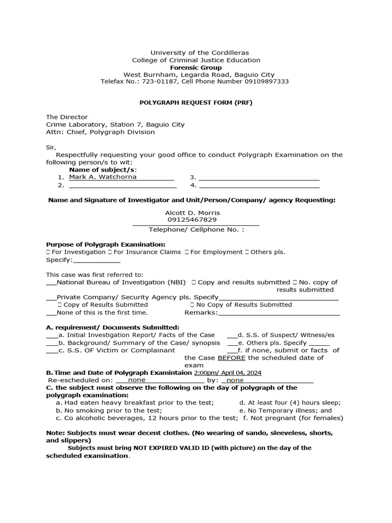 Polygraph Examination Request Form | PDF | Polygraph | Criminal Justice
