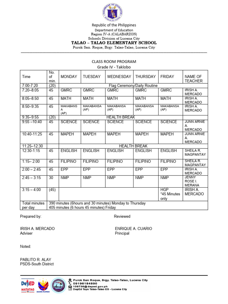 Gr. IV - Classroom Program... Matatag | PDF | Philippines