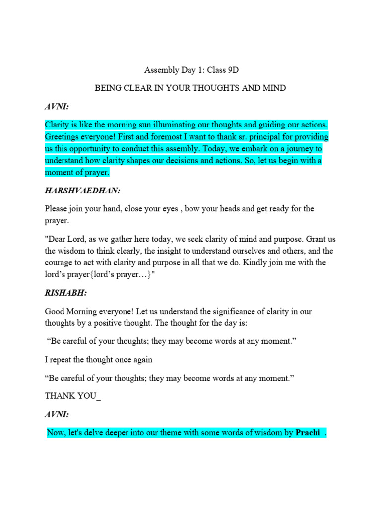 Assembly Day 1 (7) | PDF | Thought | Mind
