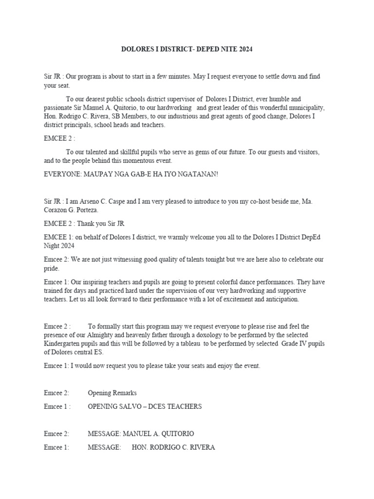 Deped Nite 2024 - Emcee Script | PDF | Foreign Language Studies | Art