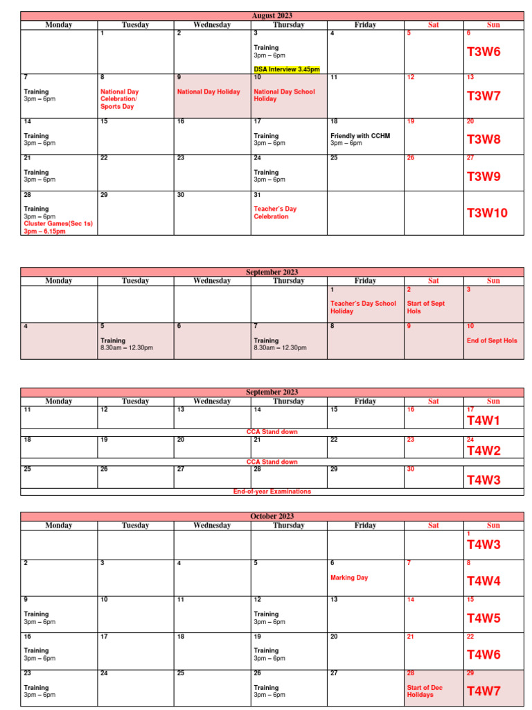 2023 Aug-Oct Training Schedule | PDF