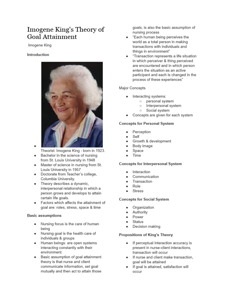 Imogene King's Theory of Goal Attainment | PDF | Nursing | Information