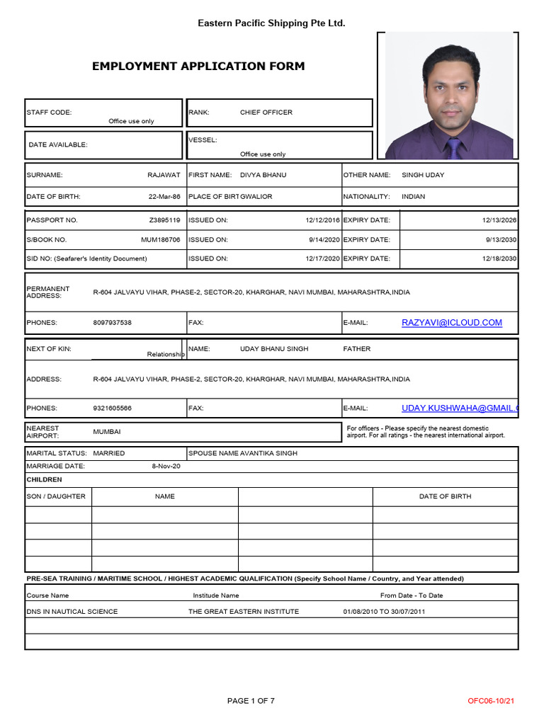 OFC06 - Employment Application Form OCT 2021 | PDF | Gasoline | Acetic Acid
