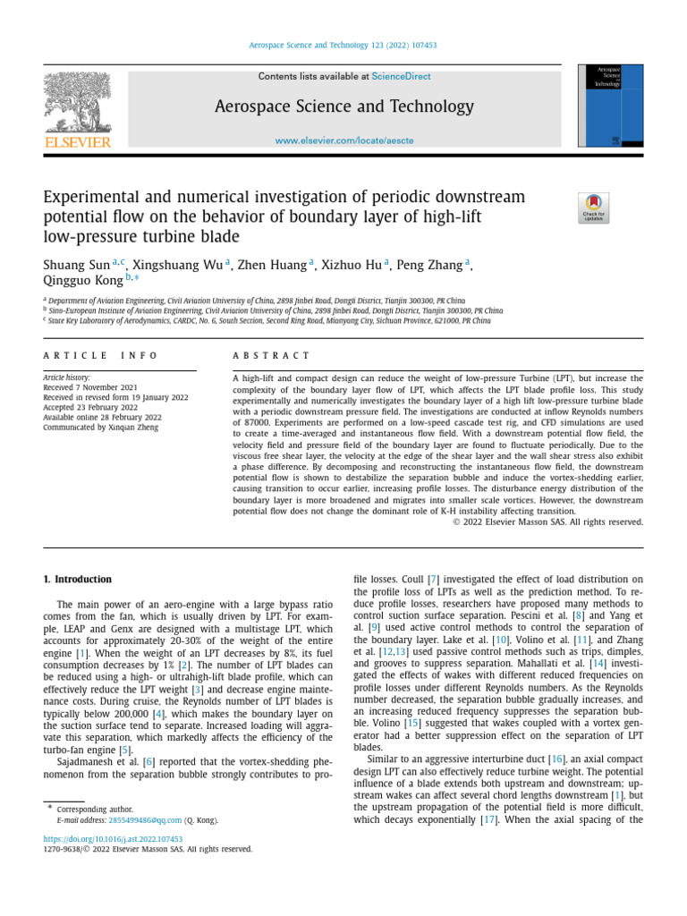 2022 Sun Aerospace Experimental and Numerical Investigation of Periodic ...