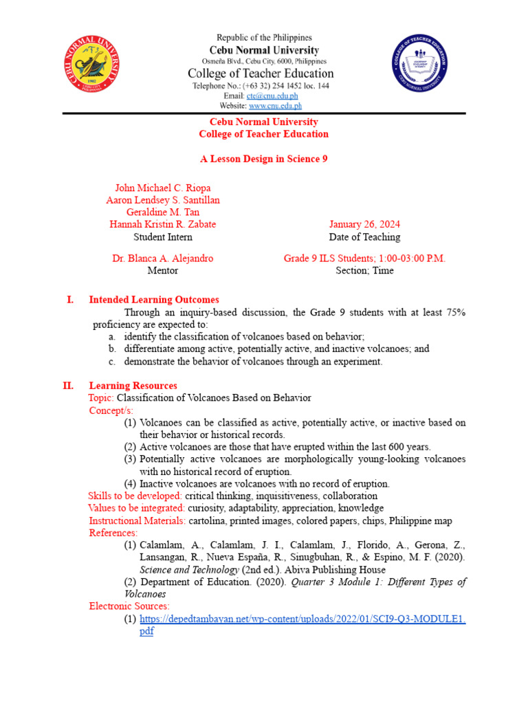 Volcano Classification Lesson Plan for Grade 9 | PDF | Plate Tectonics ...
