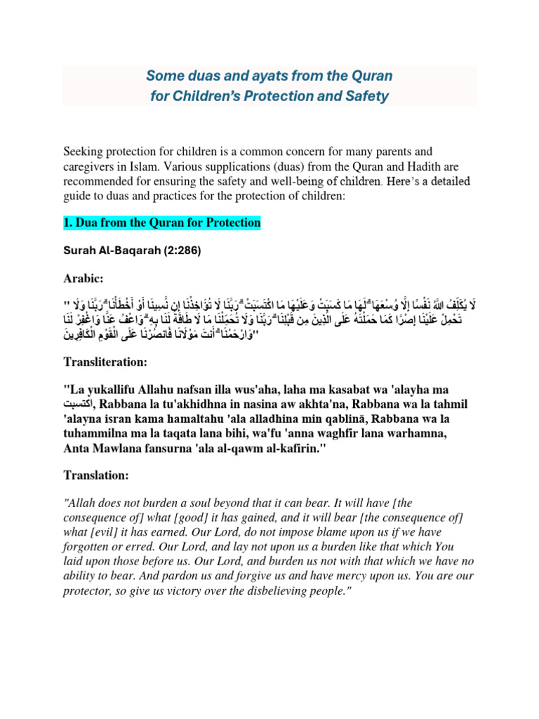 3. Duas for Children’s Protection and Safety | PDF | Surah | Quran