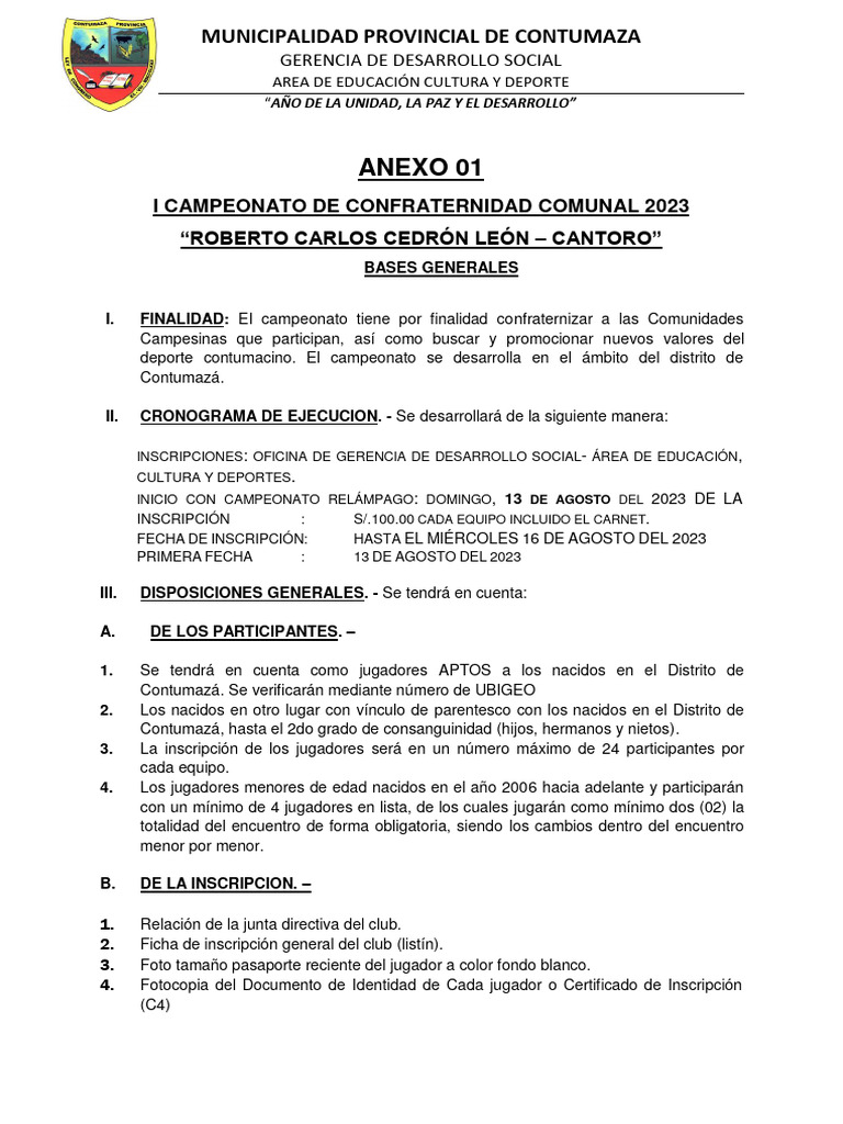 Bases Comunal 2023 Oficial | PDF | Documento de identidad
