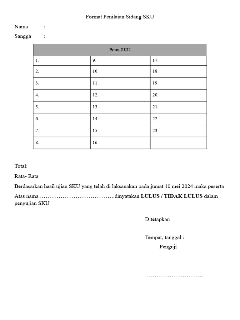 Format Penilaian Sidang SKU - For Merge | PDF