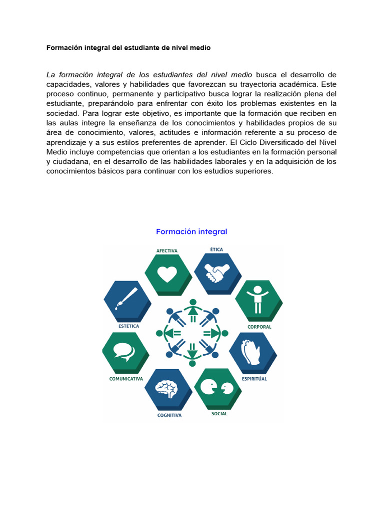 Formación Integral Del Estudiante Del Nivel Medio | PDF | Aprendizaje ...