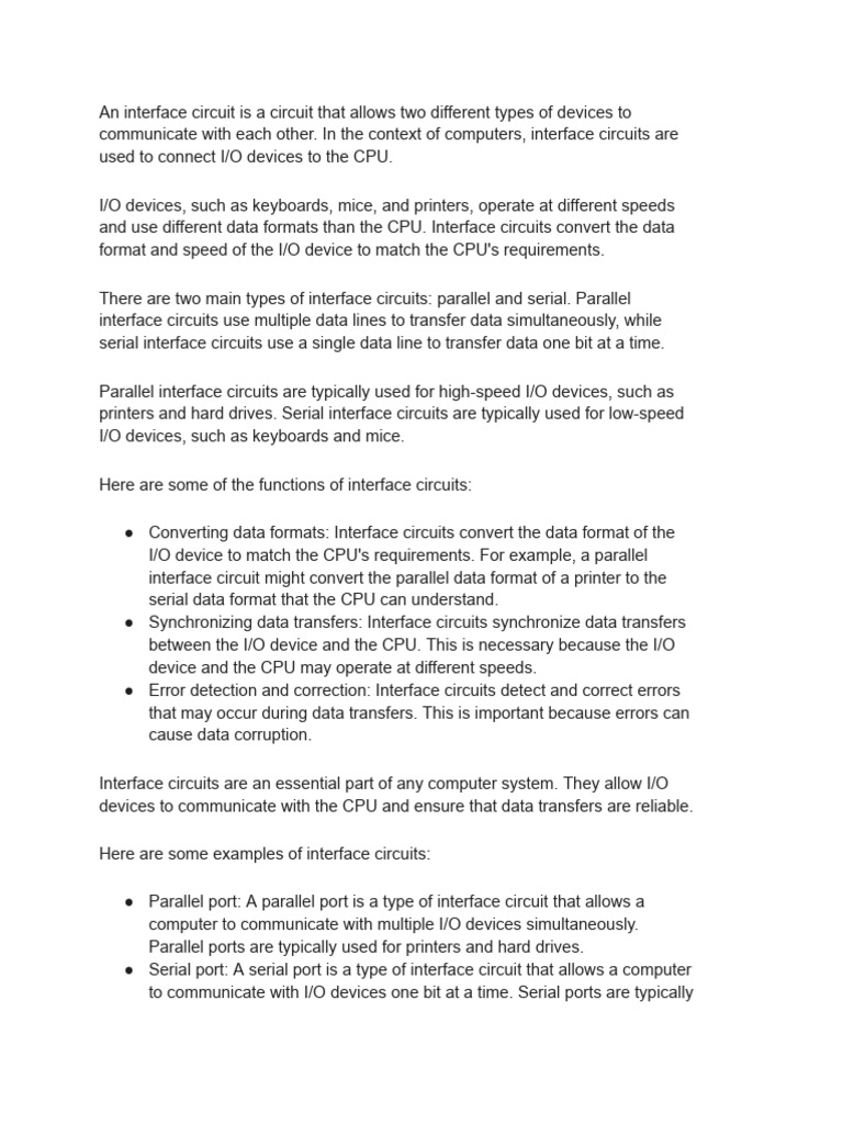 Explain Interface Circuits. | PDF | Input/Output | Usb