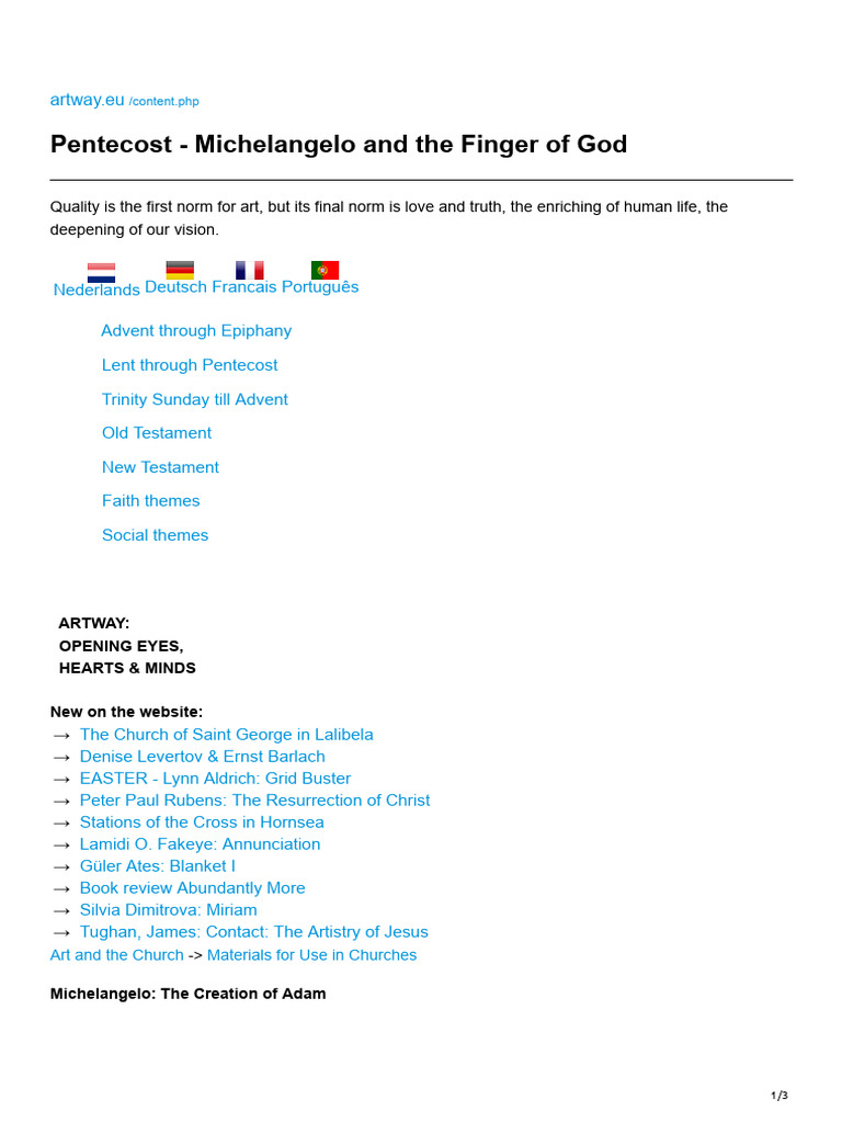 Artway - Eu-Pentecost - Michelangelo and The Finger of God | PDF ...