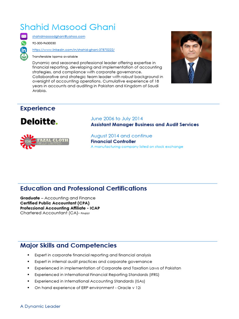 Shahid Masood - CV - Financial Controller | PDF | Accounting | Accountant