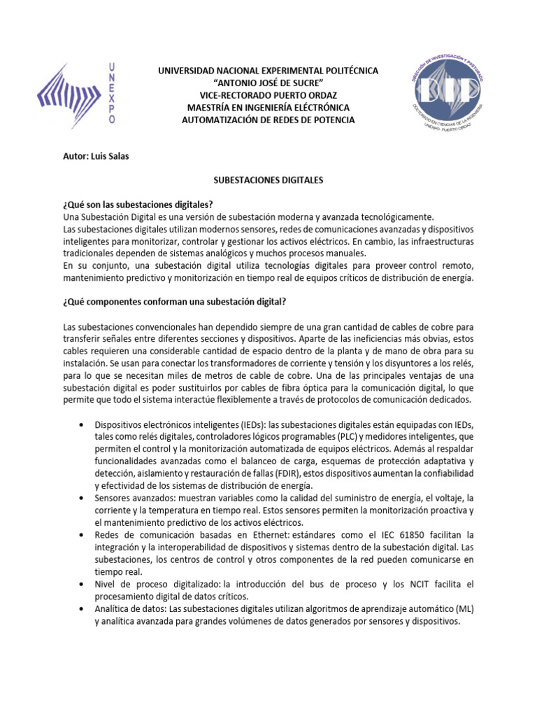 Generalidades de Las Subestaciones Digitales | PDF | Controlador lógico ...