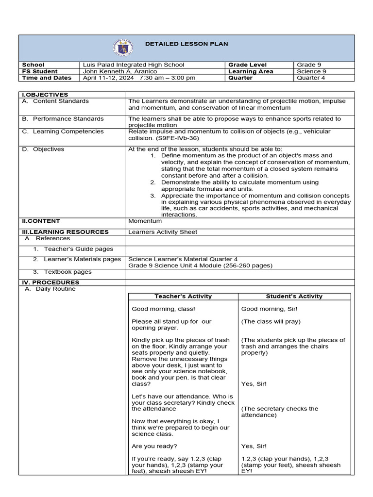 Aranico G9 DLP Apr11-122024 | PDF | Momentum | Force