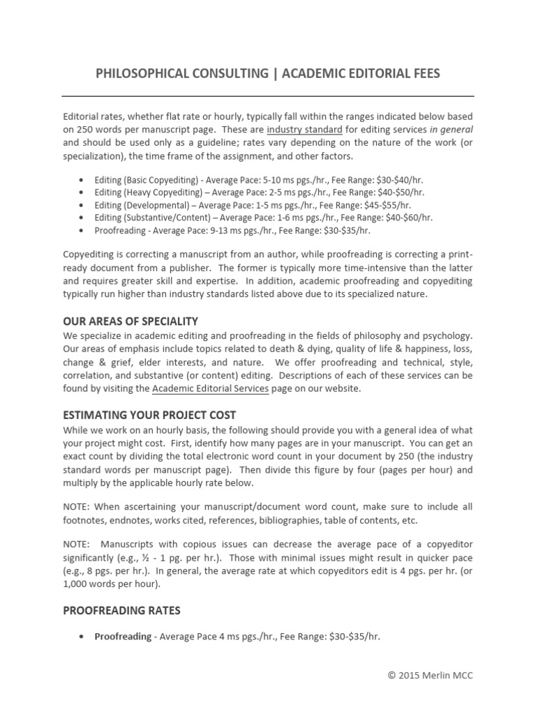 Merlin MCC Academic Editorial Fees | PDF | Copy Editing | Editing