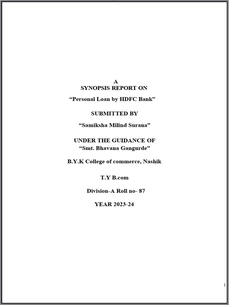 SYNOPSIS HDFC (1) - Organized | PDF | Loans | Debt