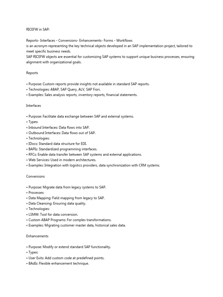 SAP RICEFW Objects Overview | PDF | Workflow | Business Process